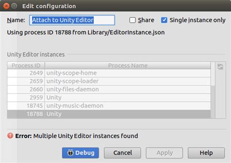 Attach To Unityeditor Run Configuration Shows Error If There Are