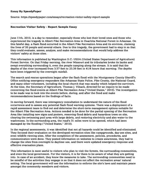 📗 Recreation Visitor Safety Report Sample