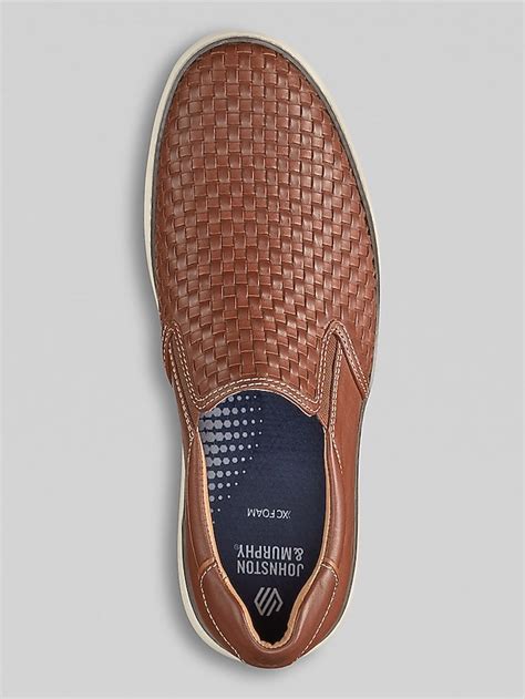Johnston And Murphy Mcguffey Woven Full Grain Leather Slip Ons Tan