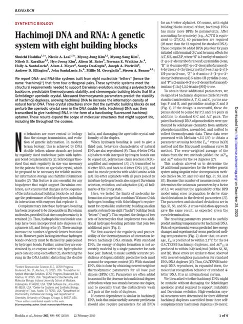 Hachimoji Dna And Rna Pdf Nucleic Acid Double Helix Dna