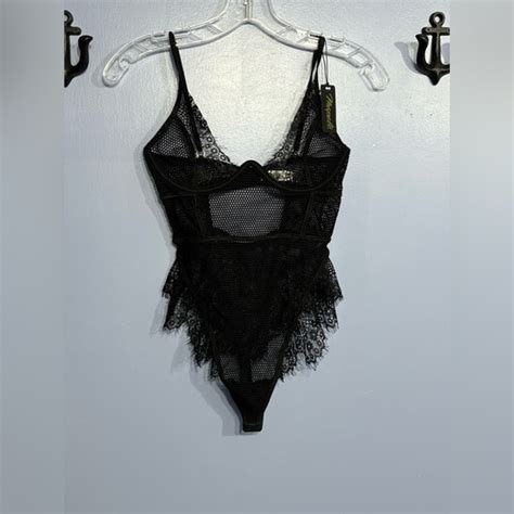 Mapale Intimates And Sleepwear Mapale Black Fishnet And Lace Teddy