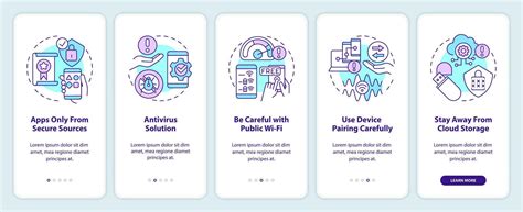 Mobile Phone Safety Tips Onboarding Mobile App Screen Avoid Hacking Walkthrough 5 Steps