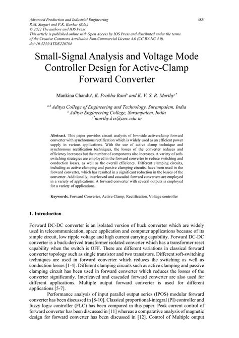Pdf Small Signal Analysis And Voltage Mode Controller Design For Active Clamp Forward Converter
