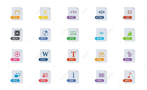 A Collection Of Icons Depicting Document Formats And Extensions Representing File Formats With