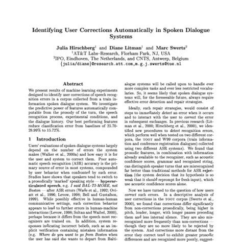 Identifying User Corrections Automatically In Spoken Dialogue Systems Acl Anthology