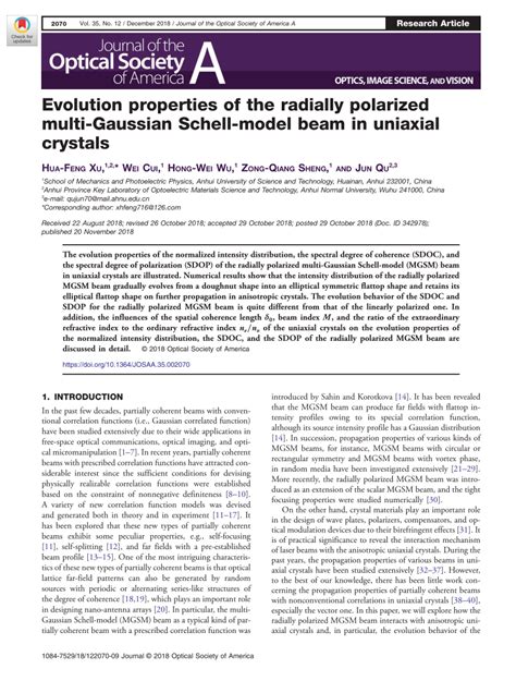 Pdf Evolution Properties Of The Radially Polarized Multi Gaussian Schell Model Beam In