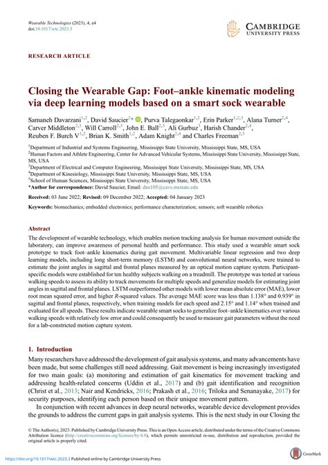Pdf Closing The Wearable Gap Foot Ankle Kinematic Modeling Via Deep Learning Models Based On