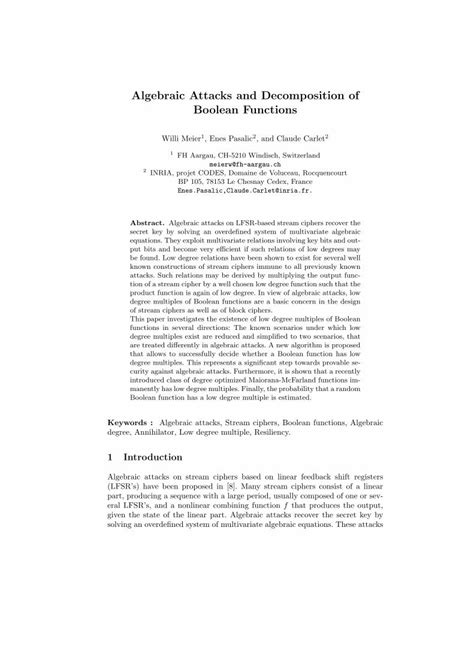 Pdf Algebraic Attacks And Decomposition Of Boolean Attacks And Decomposition Of Boolean