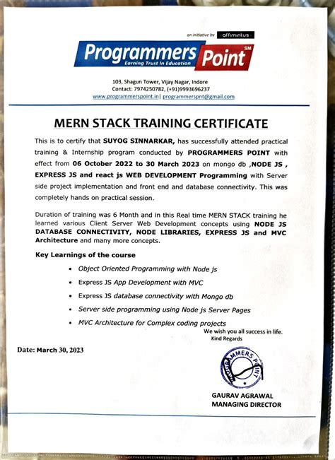 Suyog Sinnarkar On Linkedin Internship Training Mernstackdeveloper