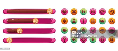 캔디 쿠키 게임 Ui 로드 슬라이더 버튼 케이크 격리 세트 벡터 그래픽 디자인 요소 그림 그래픽 사용자 인터페이스에 대한 스톡