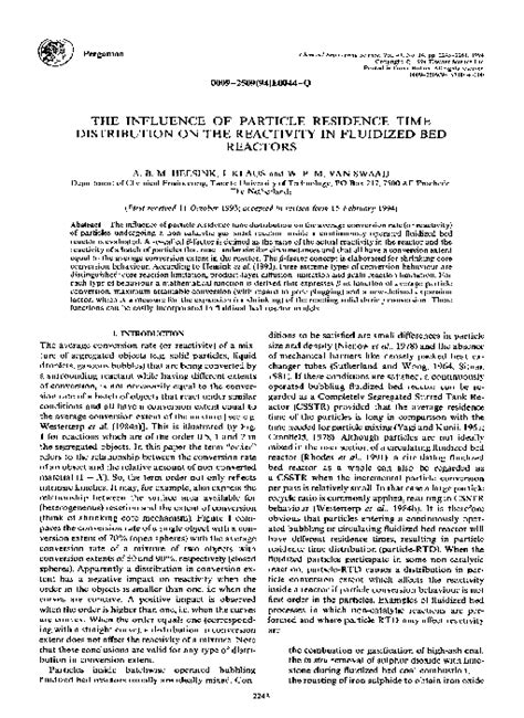 Pdf The Influence Of Particle Residence Time Distribution On The Reactivity In Fluidized Bed
