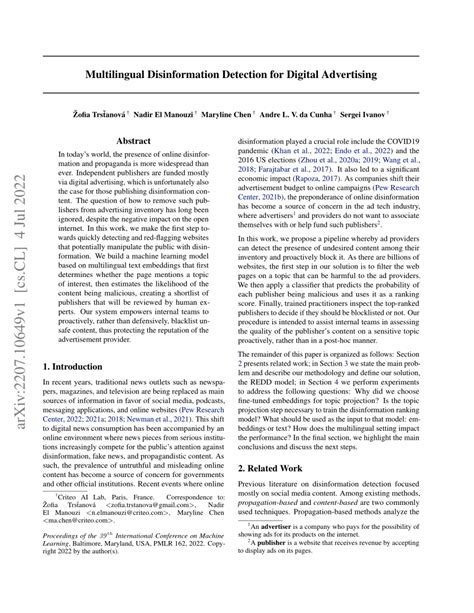 Pdf Multilingual Disinformation Detection For Digital Advertising