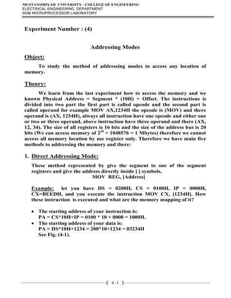 8086 Microprocessor Addressing Modes Lab
