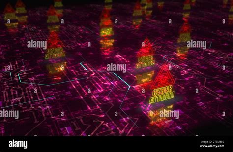 Cyber Attack Hacking And Virus Network Security Breach Alert Symbol Digital Concept Network