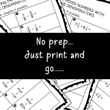 Adding And Subtracting Fractions Mixed Numbers With Like Denominators Worksheets
