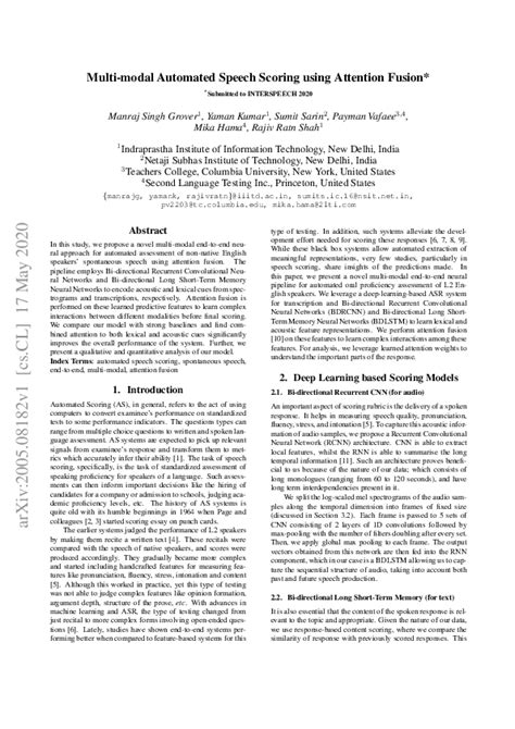Pdf Multi Modal Automated Speech Scoring Using Attention Fusion