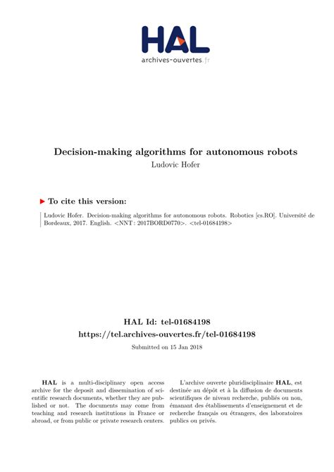 Pdf Decision Making Algorithms For Autonomous Robots