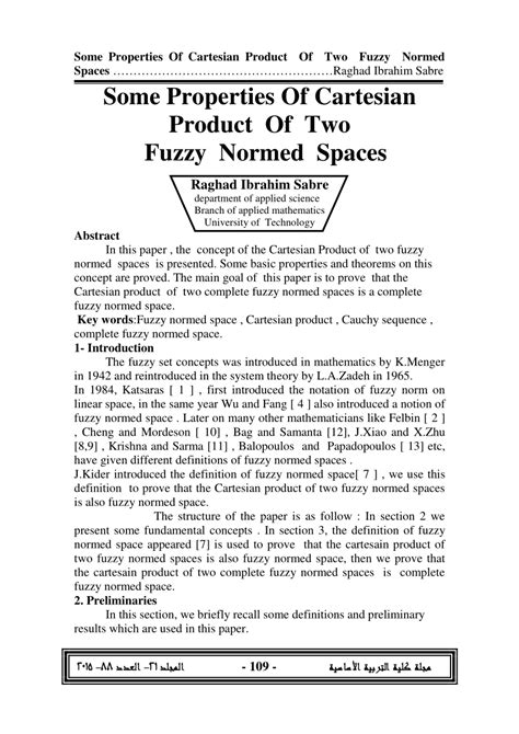 Pdf Some Properties Of Cartesian Product Of Two Fuzzy Normed Spaces