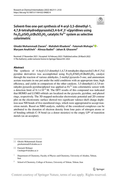 Solvent Free One Pot Synthesis Of 4 Aryl 3 5 Dimethyl 1 4 7 8 Tetrahydrodipyrazolo[3 4 B 4′ 3′ E