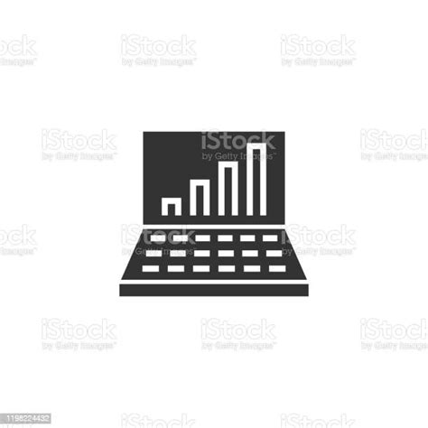 플랫 스타일의 노트북 차트 아이콘입니다 흰색 격리 된 배경에 Seo 데이터 벡터 그림입니다 컴퓨터 다이어그램 비즈니스 개념입니다 개념에 대한 스톡 벡터 아트 및 기타 이미지