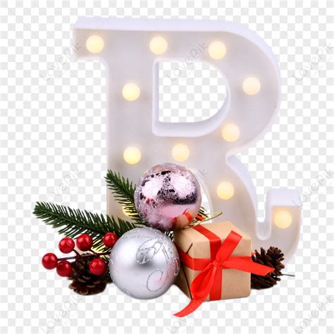 B 자형 장식 조명 소나무 가지 붉은 과일 크리스마스 선물 상자 장식문자 조명솔가지 Png 일러스트 무료 다운로드 Lovepik