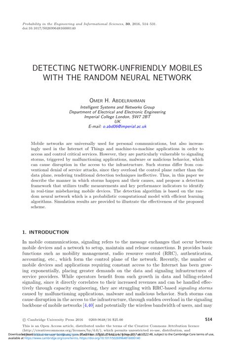 pdf detecting network unfriendly mobiles with the random neural network