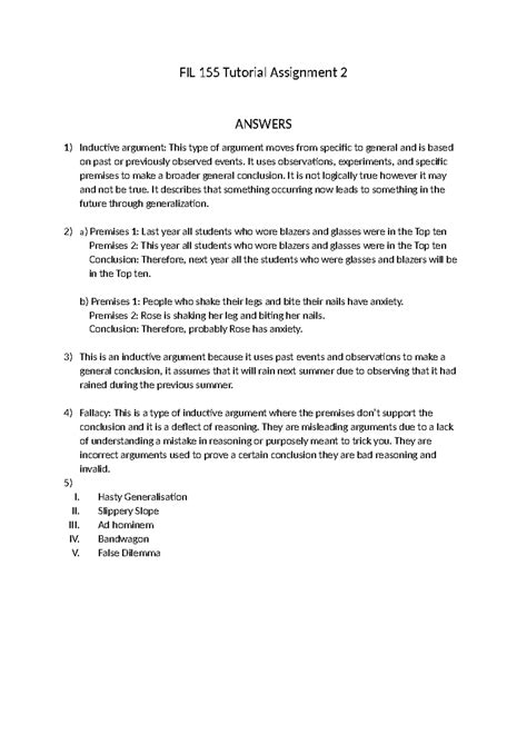 Fil 155 Tutorial Assignment 2 Fil 155 Tutorial Assignment 2 Answers 1