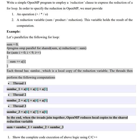Write A Simple Openmp Program To Employ A ‘reduction