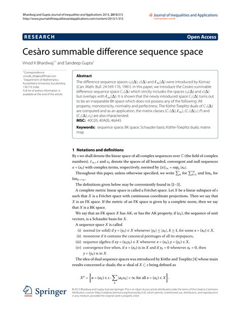 Pdf Cesàro Summable Difference Sequence Space