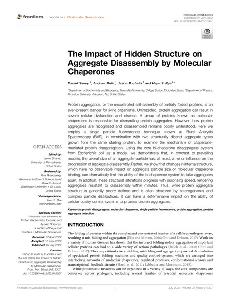 Pdf The Impact Of Hidden Structure On Aggregate Disassembly By Molecular Chaperones