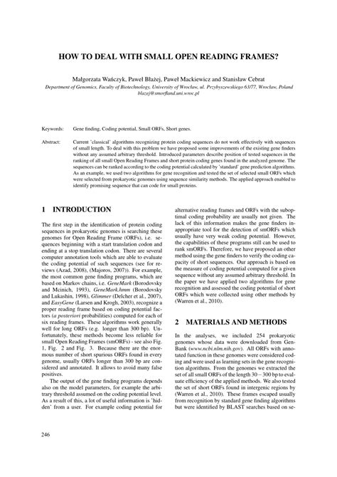 Pdf How To Deal With Small Open Reading Frames