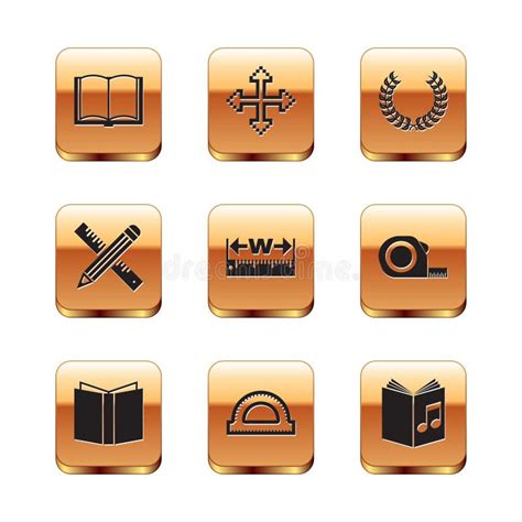 Set Open Book Protractor Grid Measuring Height And Length Crossed Ruler Pencil Laurel Wreath