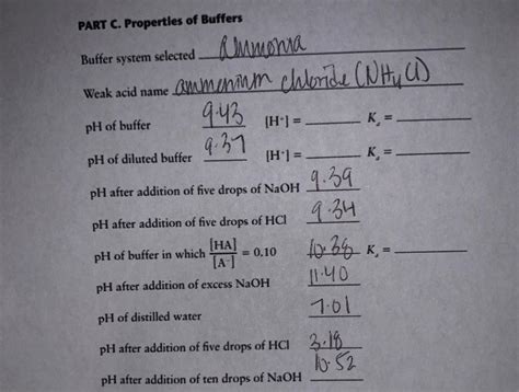 PART C Properties Of Buffers Buffer System Selected Chegg Com