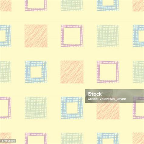 사각형으로 원활한 벡터 기하학 패턴입니다 손으로 노란색 끝 없는 배경 질감된 기하학적 그림 그려 포장 웹 배경 배경 화면 그래픽 일러스트 템플릿 0명에 대한 스톡 벡터 아트