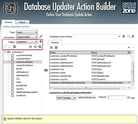 Database Updater Action Builder Features Dmxzonecom