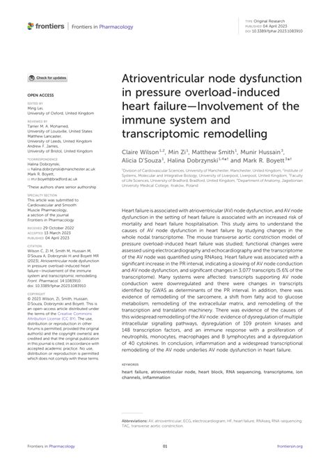 Pdf Atrioventricular Node Dysfunction In Pressure Overload Induced