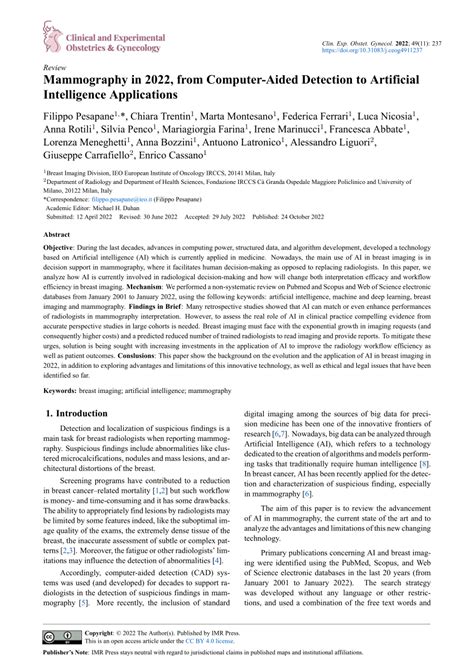 Pdf Mammography In 2022 From Computer Aided Detection To Artificial Intelligence Applications