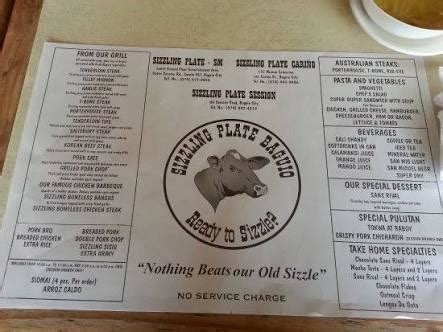 Menu At Sizzling Plate Carino Restaurant Baguio 4 Carino St