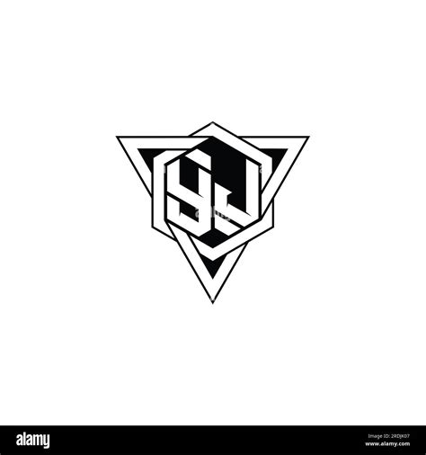 Yj Letter Logo Monogram Hexagon Shape With Triangle Geometric Outline Sharp Modern Style Design