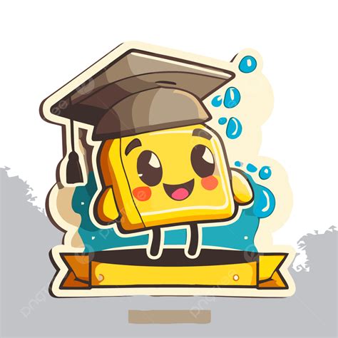 모자가 달린 노란색 토스트의 아바타가 있는 스티커 일러스트 벡터 고립 된 만화 투명 졸업 스티커 디자인 상표 스티커 일러스트 Png 일러스트 및 벡터 에 대한 무료