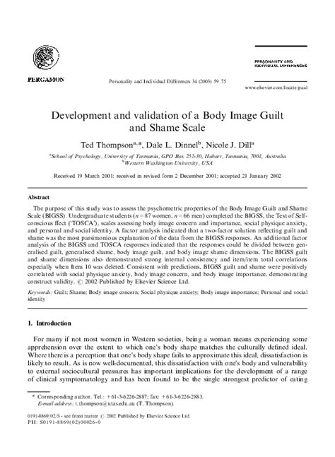 Pdf Development And Validation Of A Body Image Guilt And Shame Scale