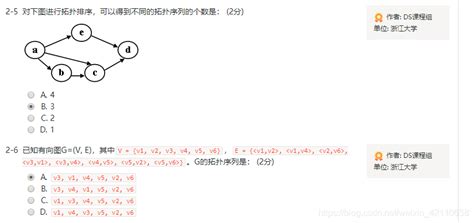 第七章 图 拓扑排序与关键路径 计算机17级（期末复习带详解版） 图为一个aov网 其可能的拓扑有序序列为 2分 csdn博客