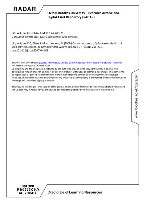 Pdf Consumer Centric Qos Aware Selection Of Web Services