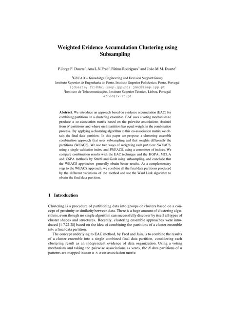Pdf Weighted Evidence Accumulation Clustering Using Subsampling