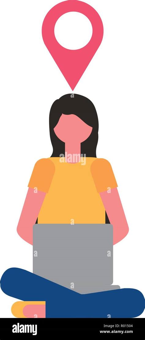 Woman With Laptop Location Pointer Stock Vector Image Art Alamy