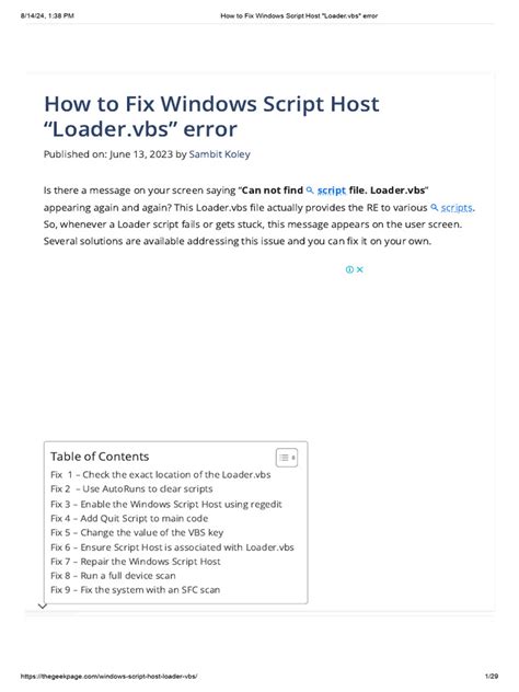 How To Fix Windows Script Host Loader Vbs Error Pdf