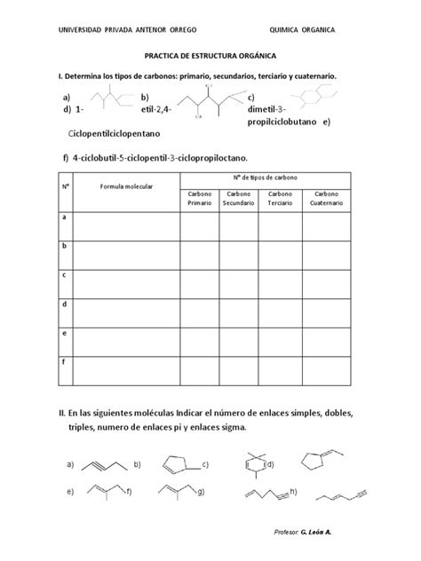 Practica De Estructuras Orgánicas Pdf Enlace Químico Compuestos