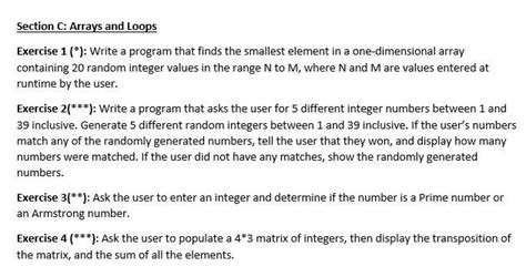 Solved Section C Arrays And Loops Exercise 1 Write A Chegg Com