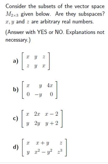 answered consider the subsets of the vector space m2x3 given below