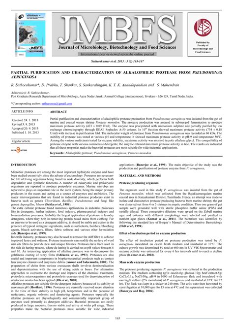 Pdf Partial Purification And Characterization Of Alkalophilic Protease From Pseudomonas Aeruginosa